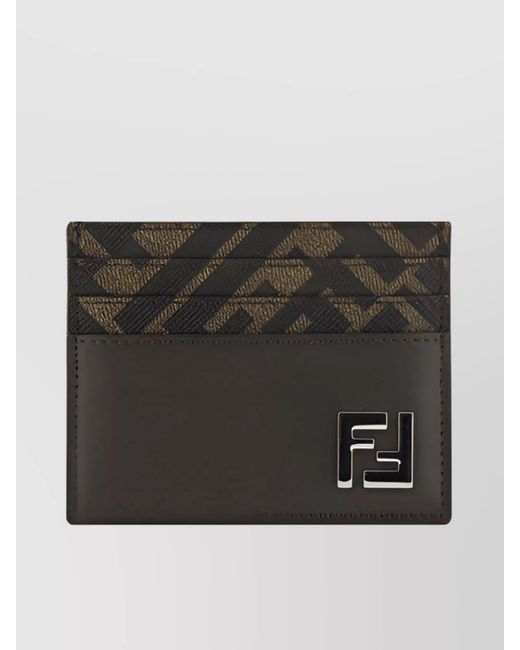 Fendi Calfskin Double Layer Patterned Card Holder in Black for Men | Lyst