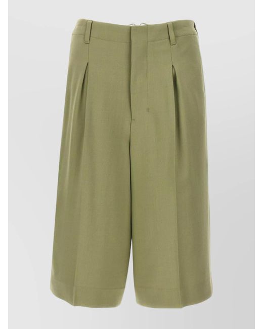 Ami Paris Pin Tuck Pleated Bermuda Shorts in Green | Lyst UK