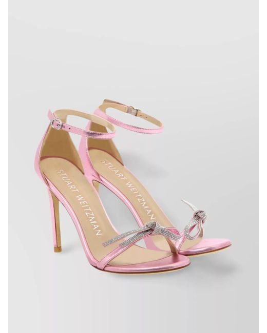 Stuart Weitzman "Bow Detail" Metallic Stiletto Sandals in Pink | Lyst