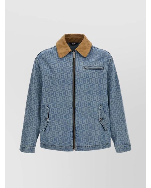 Gcds 'Monogram' Jacket With All-Over Print And Pockets in Blue for Men ...