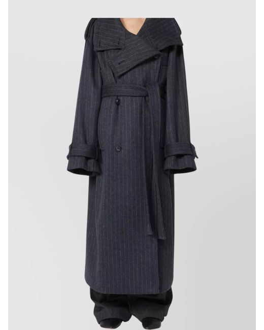 Sportmax Wool Trench Coat Pinstriped in Blue | Lyst UK
