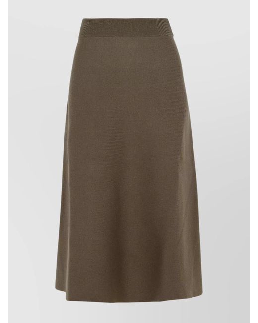 Lanvin Wool Blend A-Line Midi Skirt in Natural | Lyst