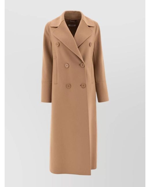 Max Mara Back Belted Buttoned Double-Breasted Lapel Coat in Natural | Lyst