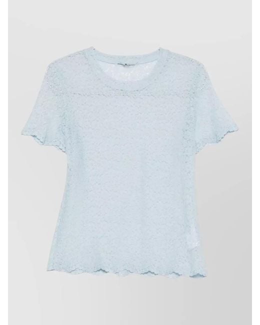 Ermanno Scervino Short Sleeves Lace Sheer Top Scalloped Hem in Blue ...