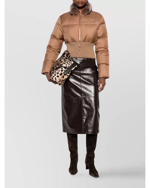 Fendi Short Down Jacket Featuring Fur Collar in Brown | Lyst UK