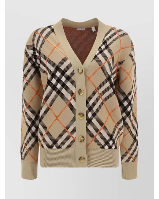 Burberry V-Neck Wool Cardigan Ribbed Trim | Lyst