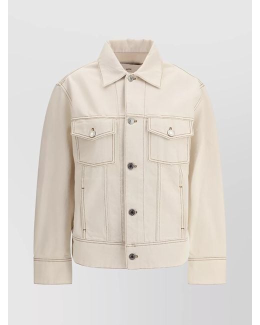 Ami Paris Clean And Structured Denim Jacket in Natural | Lyst