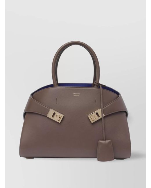 Ferragamo Structured Top Handle Shoulder Bag in Brown | Lyst