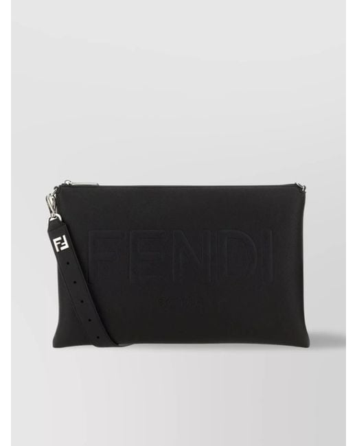 Fendi Pebble Texture Roma Shoulder Bag in Black for Men | Lyst