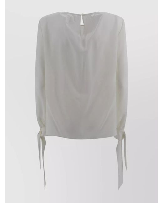 Max Mara Back Keyhole Pleated Neckline Tie Detail Top in Grey | Lyst UK