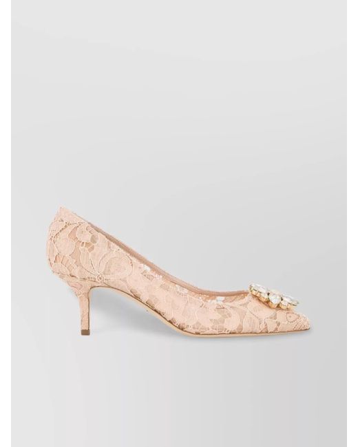 Dolce & Gabbana Crystal Flower Lace Overlay Pumps in Pink | Lyst