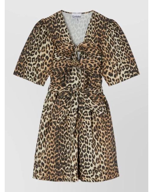Ganni Organic Cotton Mini Dress Leopard Knot | Lyst UK