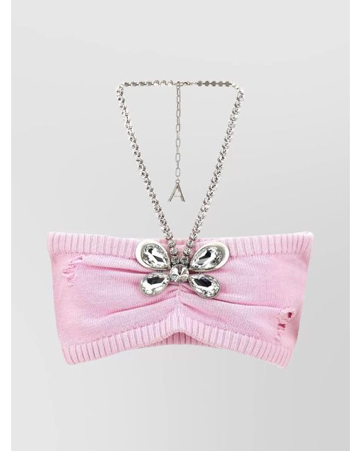 Area Crystal Butterfly Knit Bandeau Top in Pink | Lyst UK