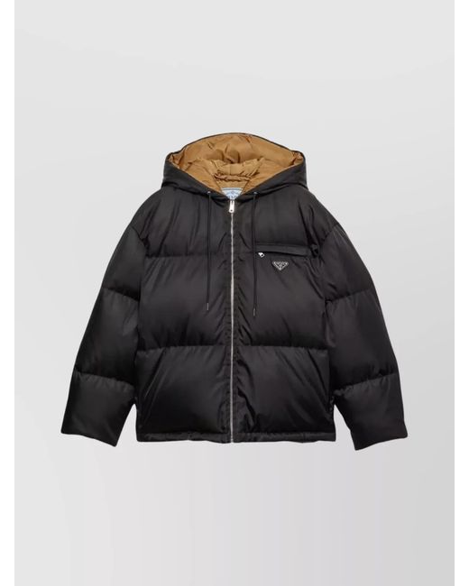 Prada Quilted Design Hooded Down Jacket in Black | Lyst UK