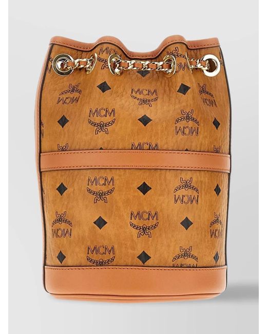 MCM Chain Bucket Bag With Printed Synthetic Leather in Brown | Lyst