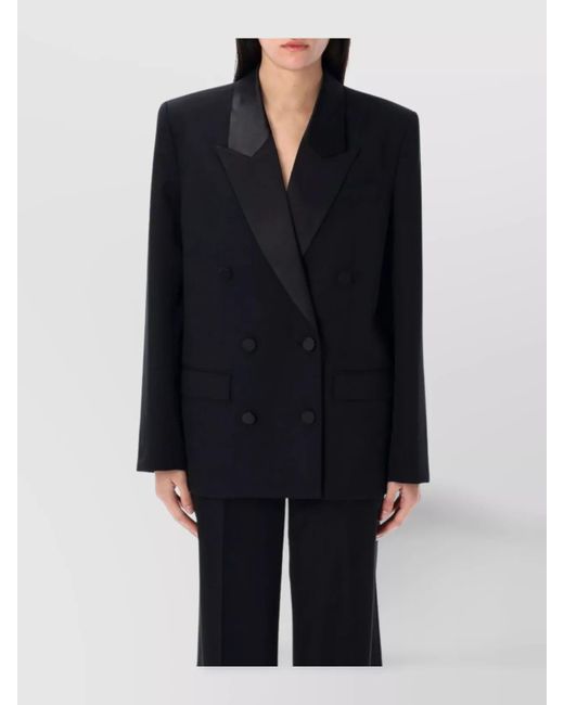 Anine Bing Satin Peaked Lapels Box Fit Blazer in Blue | Lyst