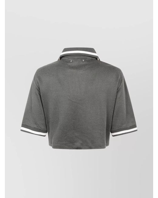 Golden Goose Cropped Polo Shirt in Grey | Lyst UK