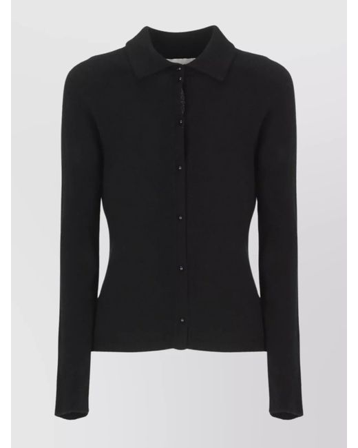 Vanisé Long Sleeve Cashmere Cardigan With Collar in Black | Lyst UK