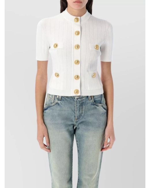 Balmain Knitted Cardigan Four Pockets in Blue | Lyst UK