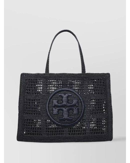 Tory Burch 'Ella' Large Shopping Bag Raffia in Black | Lyst