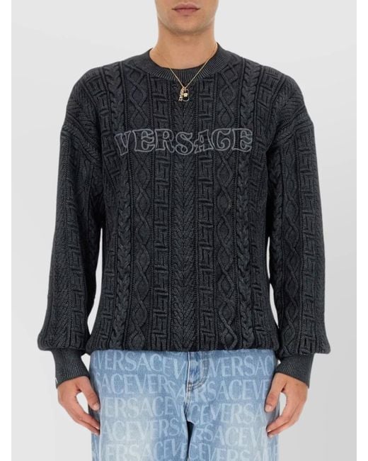 Versace Greek Braid Cable Knit Sweater in Blue for Men | Lyst UK