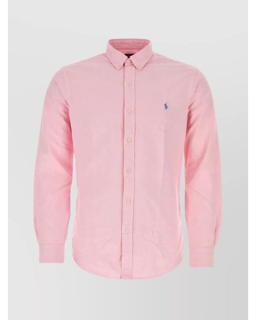 Polo Ralph Lauren Oxford Shirt With Buttoned Collar And Curved Hem in Pink for Men | Lyst