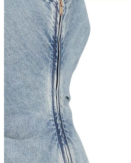 McQueen Knee Length Dress One Shoulder Draped in Blue | Lyst UK