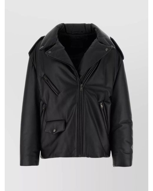 Prada Padded Leather Jacket With Ribbed Cuffs in Black | Lyst