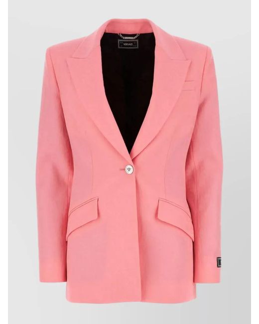 Versace Embroidered Wool Jacquard Blazer With Back Slit in Pink | Lyst