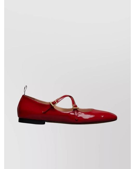 Thom Browne Almond Toe Calf Leather Ballet Flats in Red | Lyst