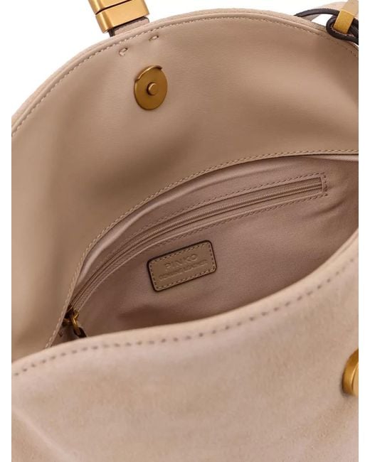 Pinko Leather Crossbody Bag Metal Logo Detail in Natural | Lyst UK