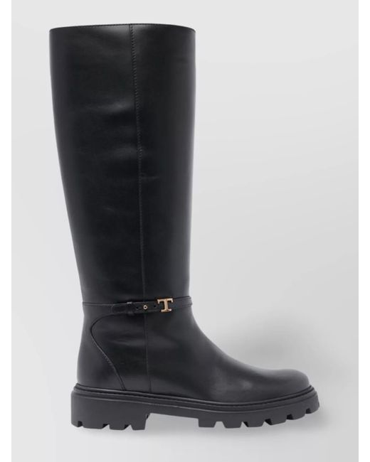 Tod's Leather Chunky Heel High Model Knee-High Boots in Black | Lyst