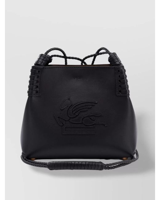 Etro Woven Handle Structured Shoulder Bag With Metal Feet in Black | Lyst