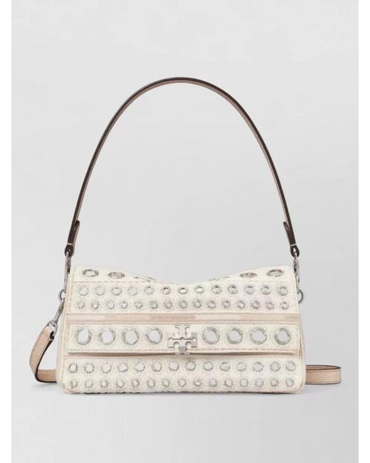 Tory Burch Charlie Small Studded Shoulder Bag in Natural | Lyst UK