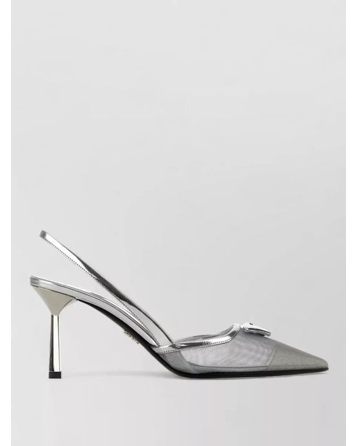 Prada Polyamide Mesh Slingback Pumps in White | Lyst