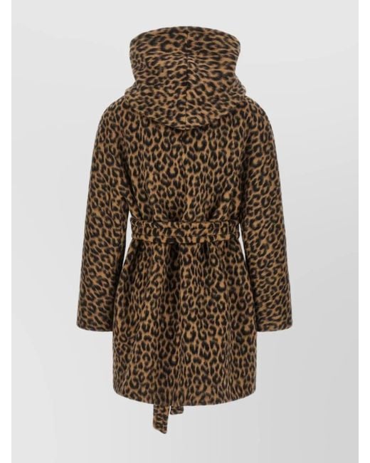 Tagliatore Animal Print Hooded Coat Belted in Brown | Lyst UK