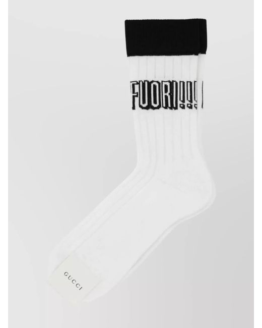 Gucci Ribbed Texture Mid-Calf Stretch Fit Socks in White | Lyst UK