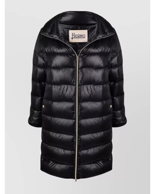 Herno Stand-Up Collar Knee-Length Down Jacket in Black | Lyst
