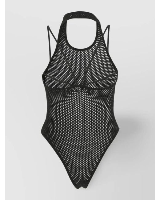 ANDREADAMO Halterneck Mesh-Detailed Bodysuit With High-Leg Cut in Grey ...