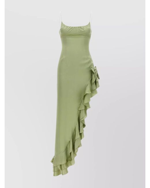 Alessandra Rich Long Dress With Ruffles And Bow in Green | Lyst