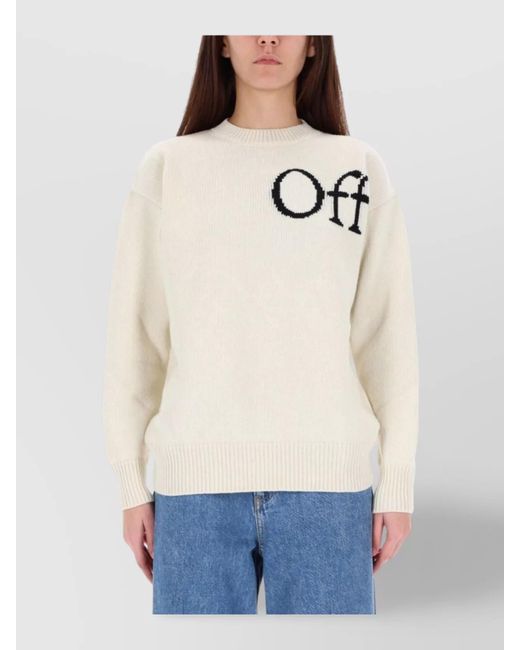 Off-White c/o Virgil Abloh Logo Knit Sweater Crew Neck in Blue | Lyst UK