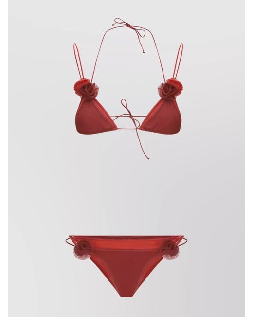 Oséree Rose Appliqué Bikini With Adjustable Ribbons in Red | Lyst