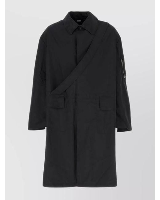 Random Identities Collared Long Length Coat With Front Pockets in Black ...