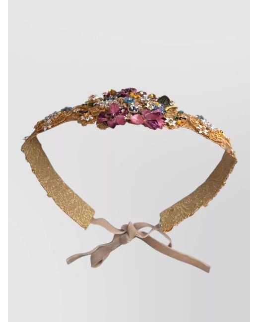 Dolce & Gabbana Crystal Floral Waist Belt Metal Frame in Brown | Lyst UK