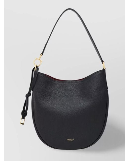 Ferragamo Medium Leather Hobo Bag in Black | Lyst