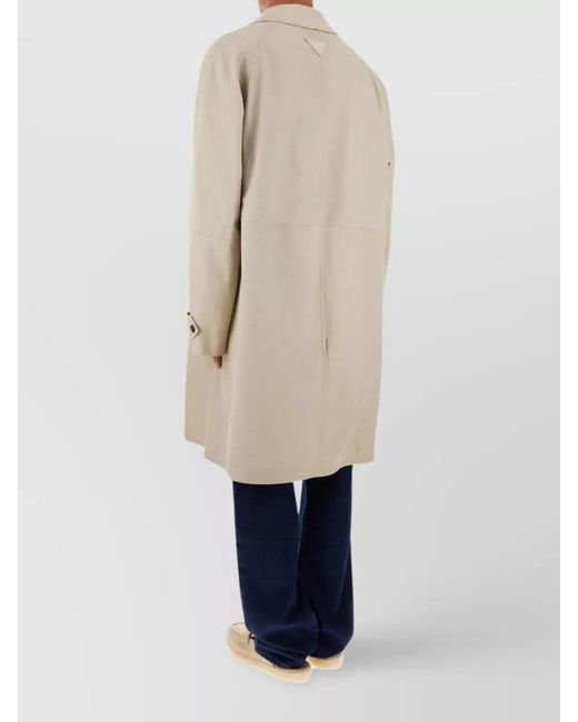 Prada Back Slit Leather Coat in Natural for Men | Lyst UK