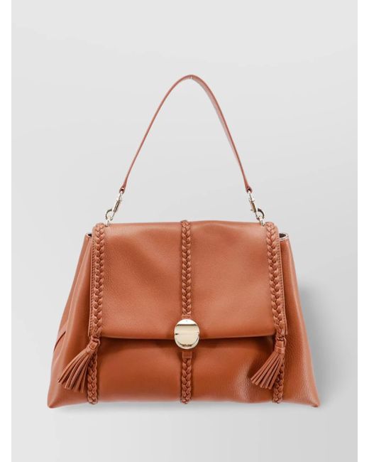 Chloé Logo-Embossed Leather Shoulder Bag in Brown | Lyst