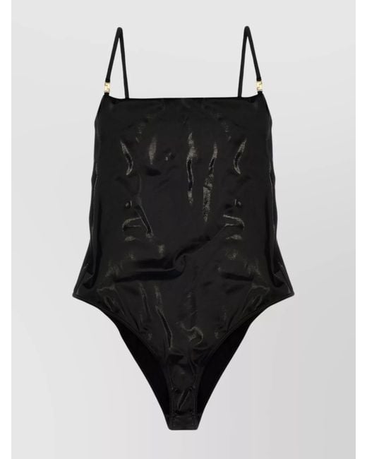 Versace High-Cut Leg Shiny Swimsuit With Spaghetti Straps in Black | Lyst