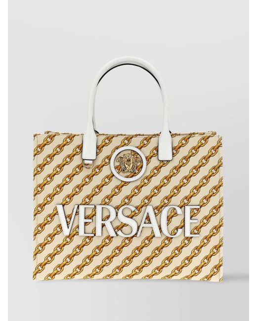 Versace Striped Chain Top Handle Tote Bag in Metallic | Lyst