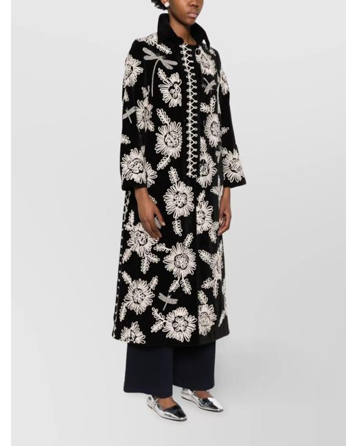 Forte Forte Long Coat With Floral Embroidery And Pockets in Black | Lyst UK